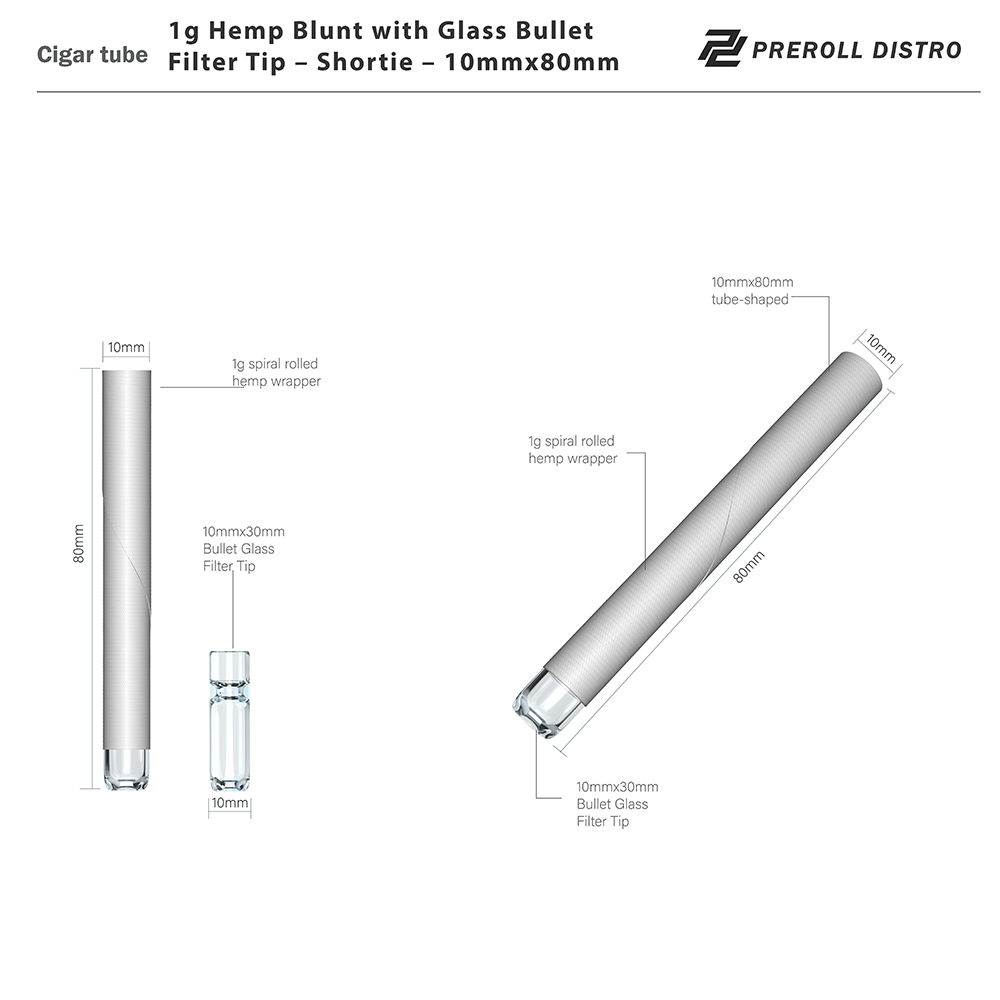 Bulk Box 140ct - 1g Hemp Blunt with Glass Bullet Filter Tip - 140ct